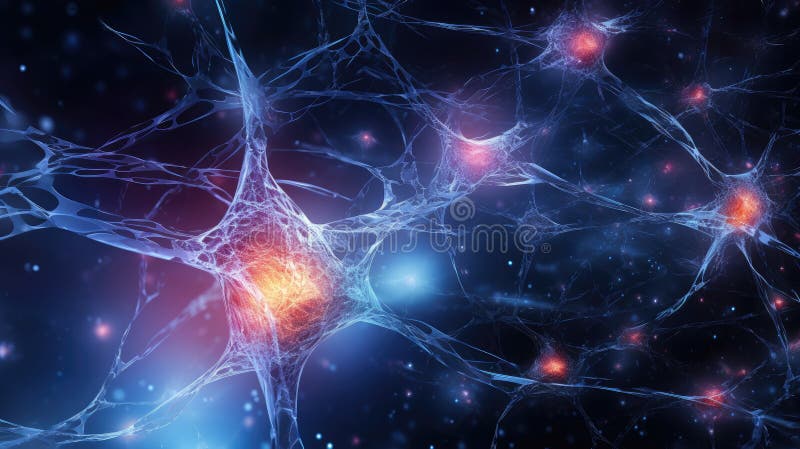 Detailed Neurons Network with Glowing Synapses Stock Illustration ...