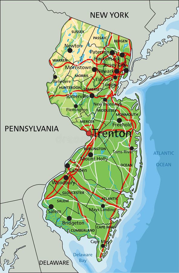 Detailed New Jersey Physical Map with Labeling. Stock Vector ... Detailed New Jersey Physical Map with Labeling. Stock Vector ...