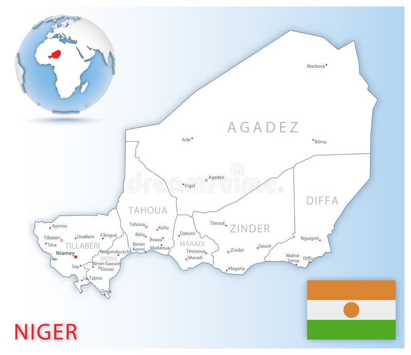 Map Pin with Detailed Map of Niger and Neighboring Countries Stock ...