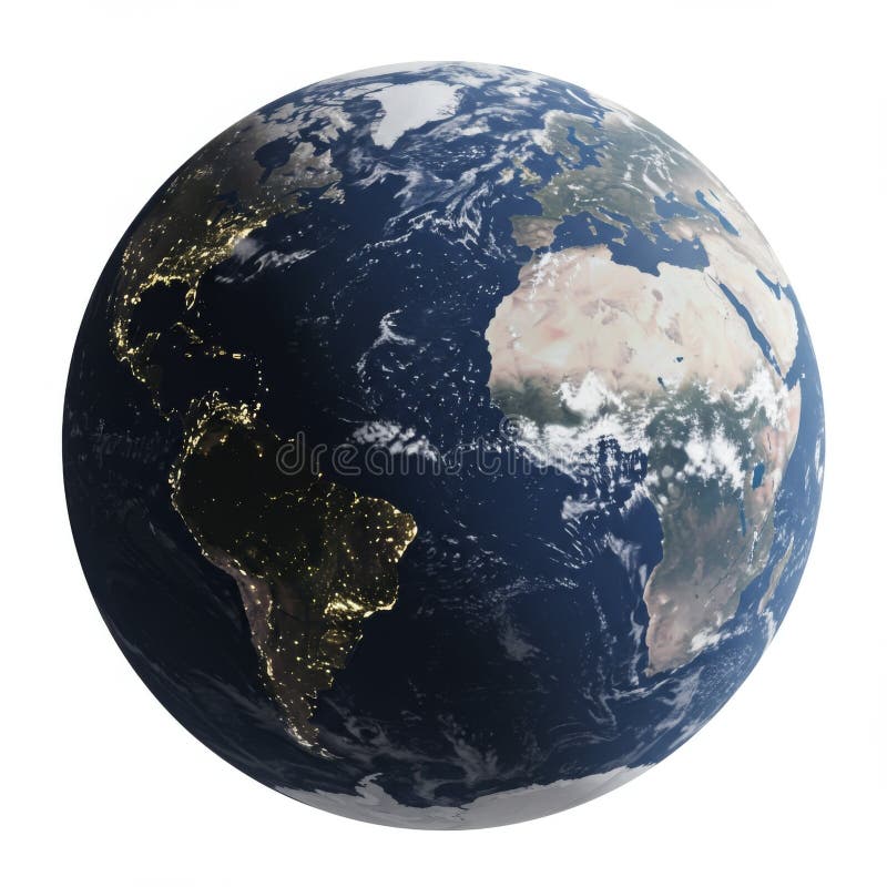 Detailed Night View of Earth Globe Showing City Lights and Cloud ...