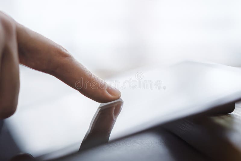 Detailed Observation of a Man S Finger Navigating the Screen Stock ...