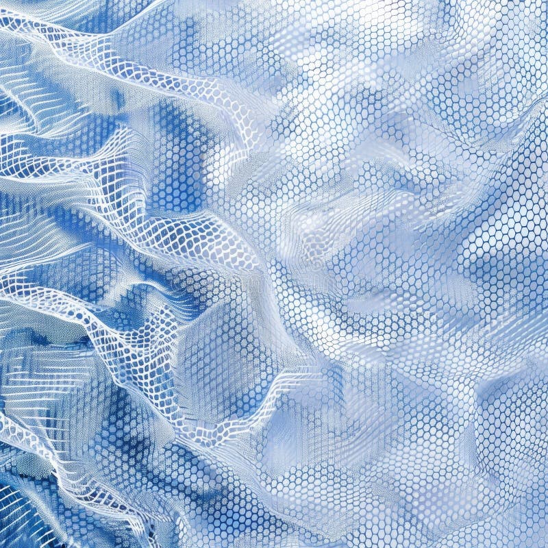 A Detailed Observation Shows a Blue and White Mesh Pattern with Flowing ...