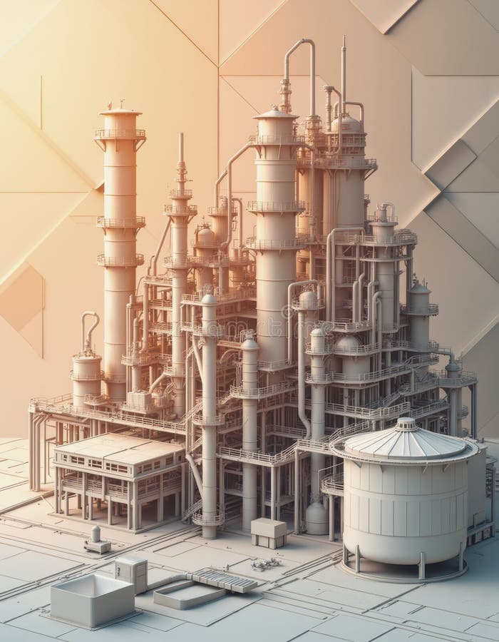 Detailed Oil Refinery Complex with Interconnected Processing Units and ...