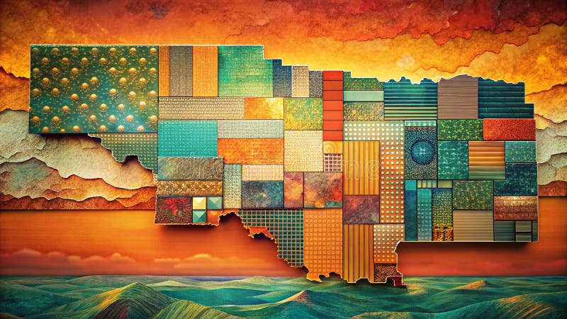 Detailed Oklahoma State Map Dotted Line and Rectangle Design for ...