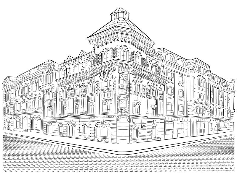 Detailed Old Buildings on the Street Corner Stock Illustration ...