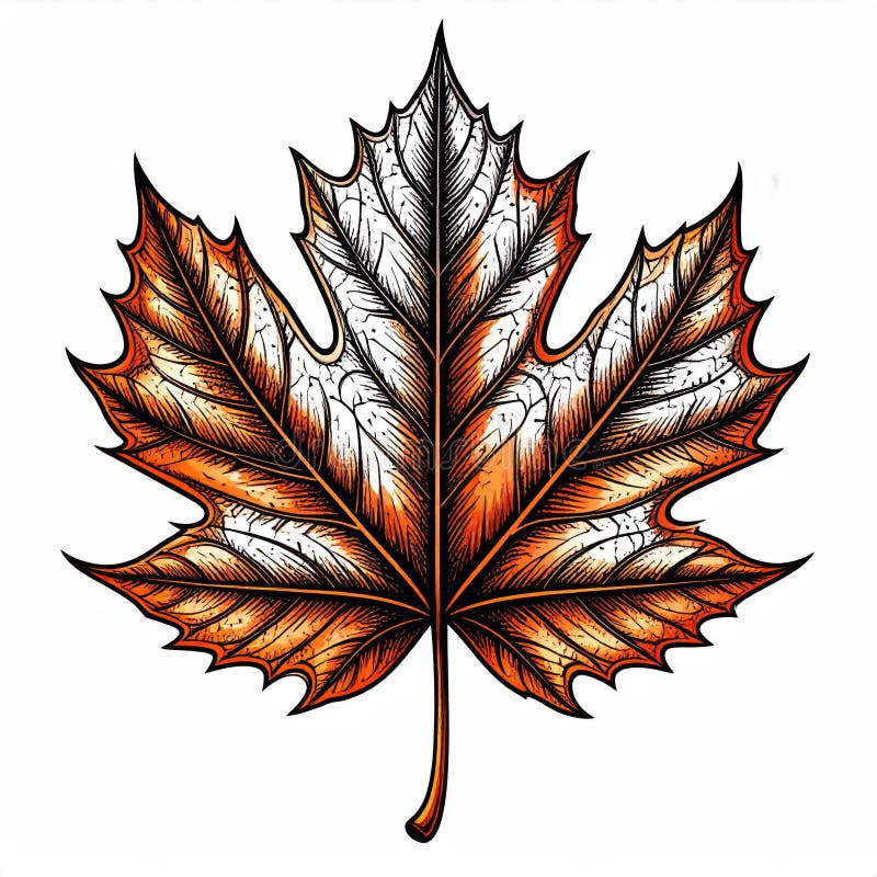 Detailed Orange and Brown Maple Leaf Illustration Stock Illustration - Illustration of sketch ...