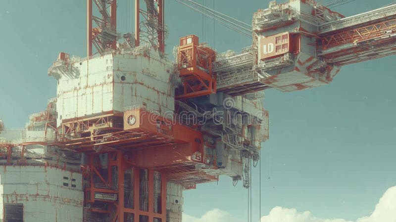 Detailed Orange and Gray Offshore Oil Rig Structure Stock Illustration ...