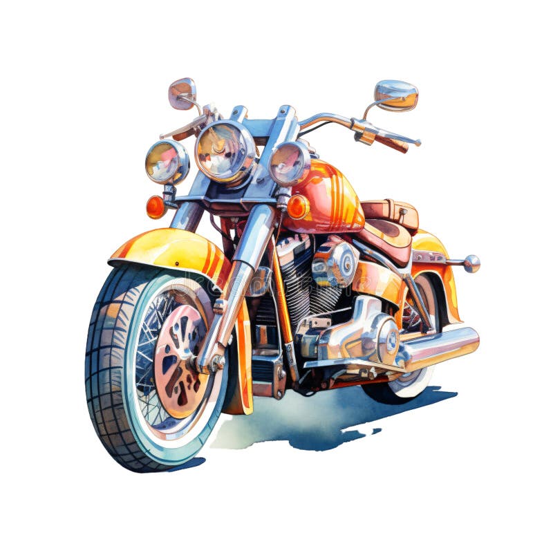 Detailed Orange Motorcycle with Dual Headlights and Chrome Features ...