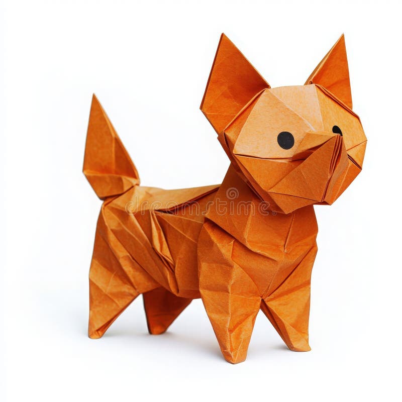 Origami Dog Sculpture Made from Orange Paper Showcasing Intricate ...