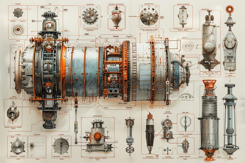 A Detailed Outline of a Complex Mechanical Device. Stock Image - Image ...