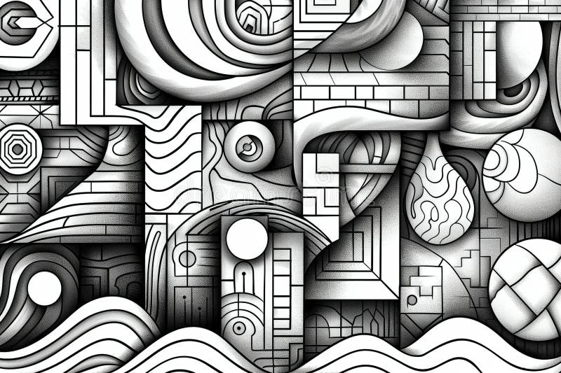 A Detailed Outline Drawing of Geometric Patterns. Stock Photo - Image ...