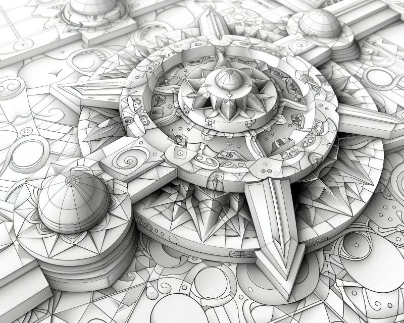 A Detailed Outline Drawing of Geometric Patterns. Stock Image - Image ...