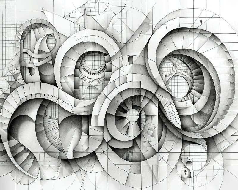 A Detailed Outline Drawing of Geometric Patterns. Stock Image - Image ...