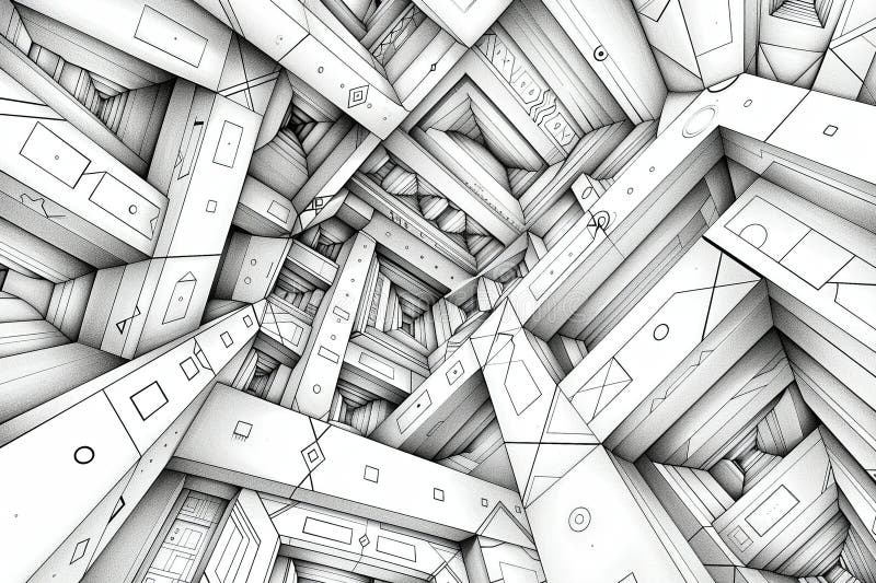 A Detailed Outline Drawing of Geometric Patterns. Stock Image - Image ...