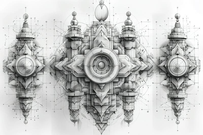 A Detailed Outline Drawing of Geometric Patterns. Stock Photo - Image ...