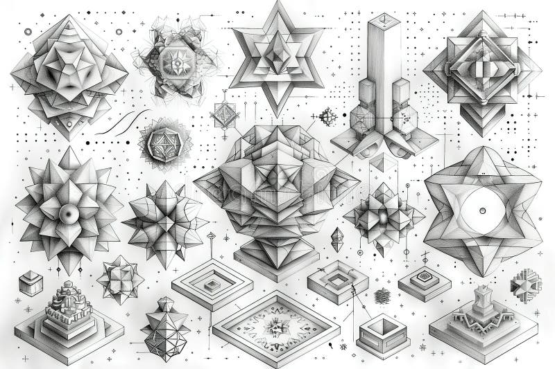 A Detailed Outline Drawing of Geometric Patterns. Stock Photo - Image ...