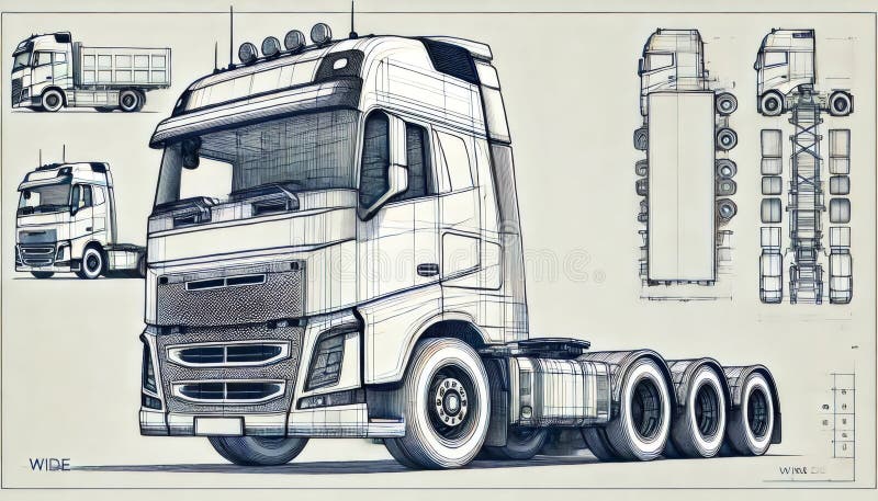 Detailed Outline Drawing of a Large Truck Side View Stock Illustration ...