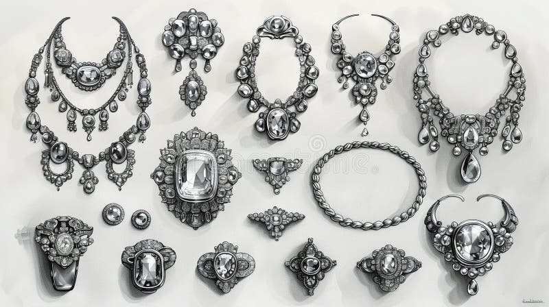 A Detailed Outline Drawing of Various Types of Jewelry. Stock Image ...
