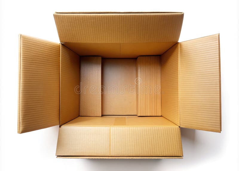 Detailed Overhead View of an Open Cardboard Box on a White Background ...