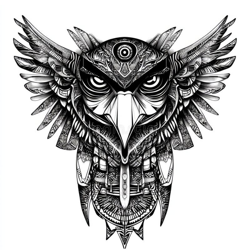 Detailed Owl Drawing with Intricate Patterns and Sharp Eye Focus Stock ...