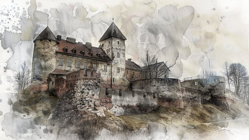 Detailed Painting of a Castle with a Clock Tower. Perfect for ...