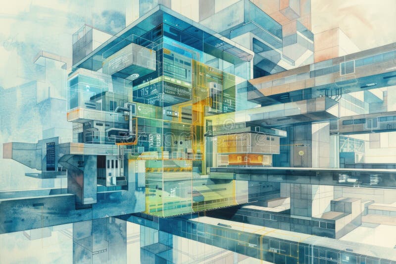 Detailed Painting of a Multi-level Building. Suitable for Architectural ...