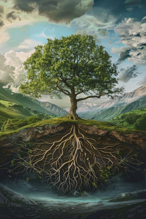 Exposed Tree Roots Painting Stock Illustration - Illustration of growth ...
