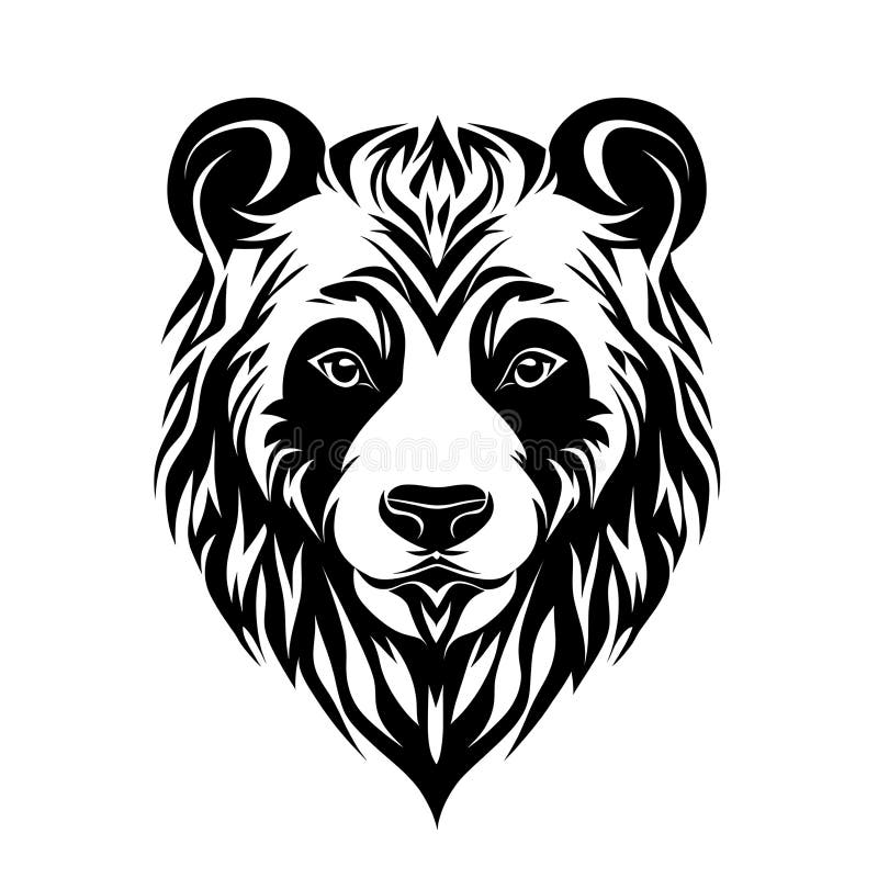 Detailed Panda Face Silhouette with Bold Black and White Lines Stock ...