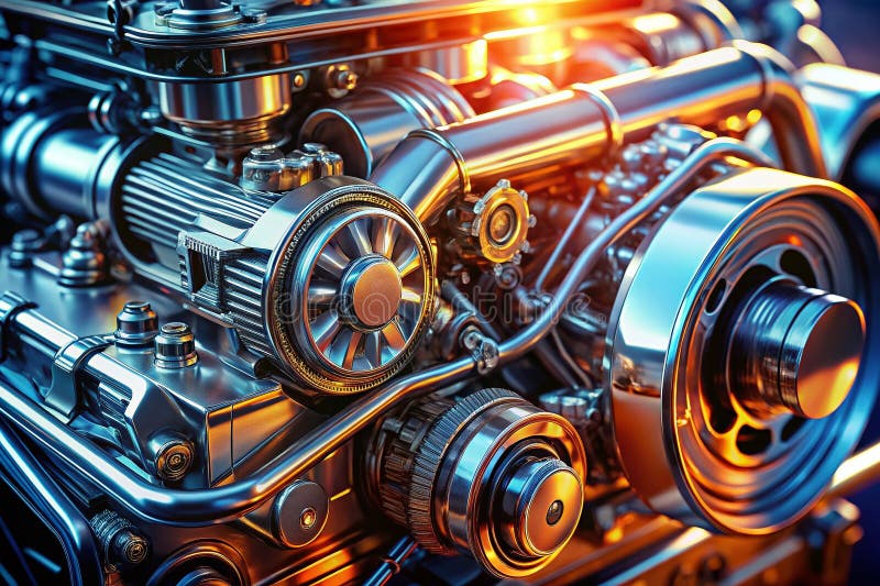 Detailed Panoramic View of a HighPerformance Engine Expert Mechanics at ...