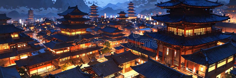 Detailed Panoramic View of a Ninja City Ai Generated Stock Illustration ...