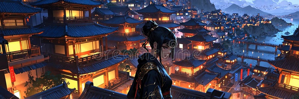 Detailed Panoramic View of a Ninja City Ai Generated Stock Illustration ...