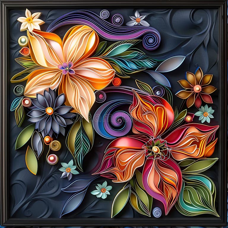 Detailed Paper Quilling Artwork in Elegant Frame Stock Image - Image of ...