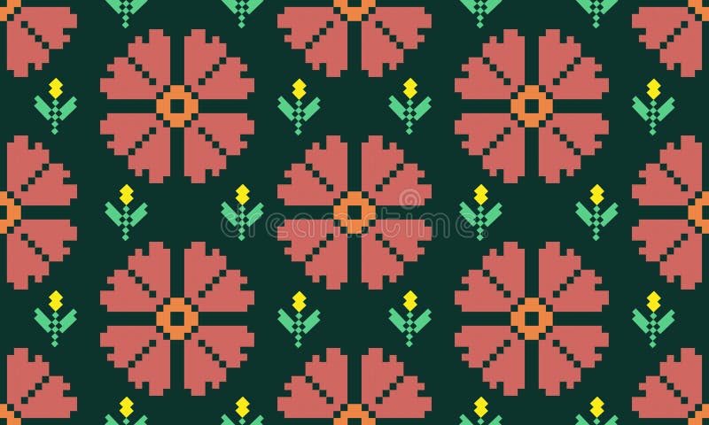 A Detailed Pattern Composed of Pixel Designs with Pink Flowers Square ...