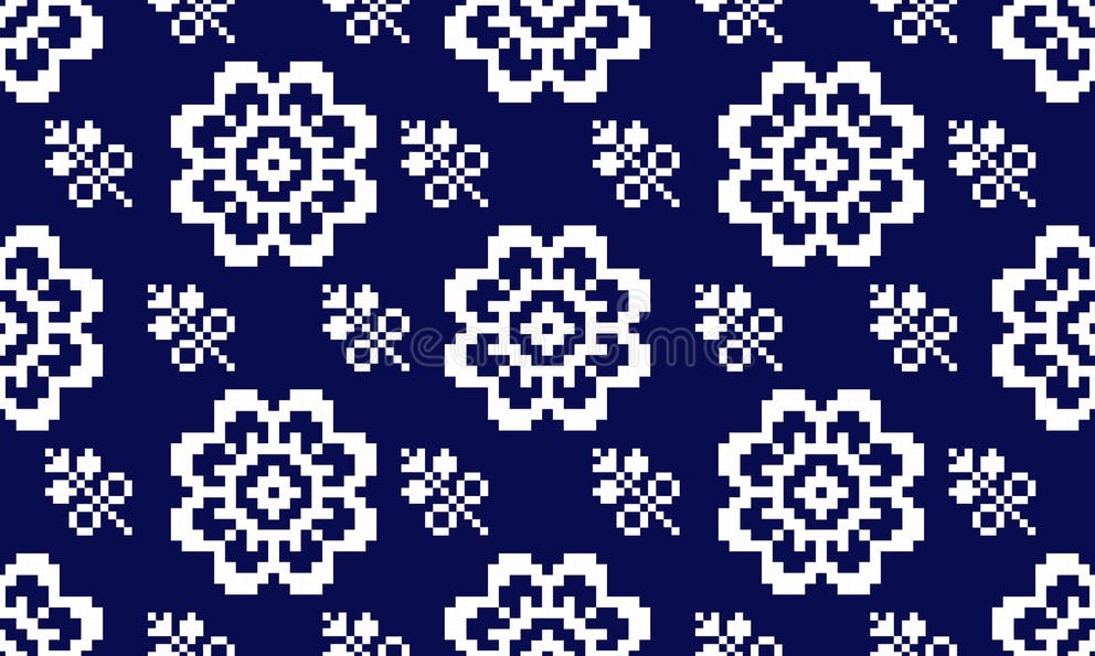 A Detailed Pattern Composed of Pixel Designs with White Flowers Square ...