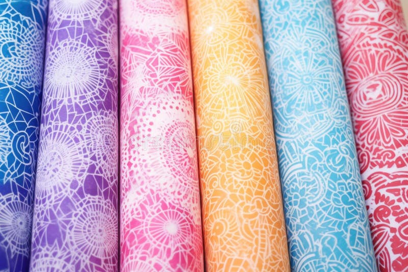 Detailed Patterns Freshly Printed on a Wrapping Paper Roll Stock Photo ...