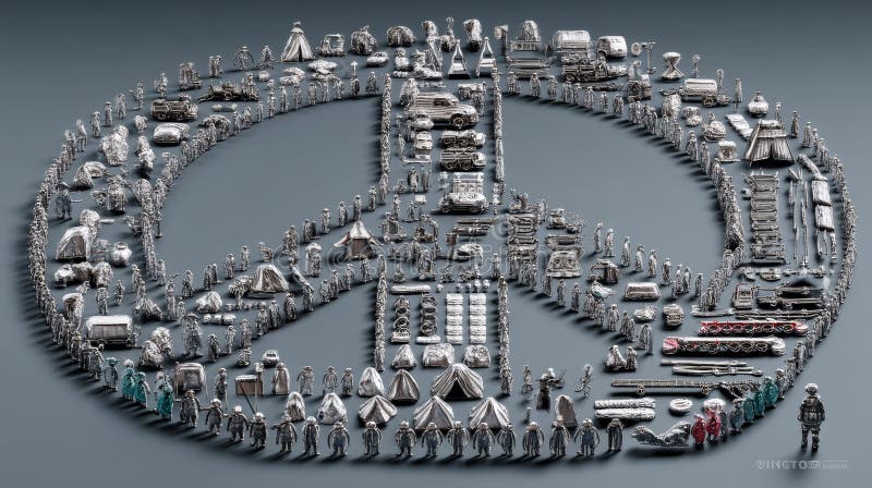 Detailed Peace Sign Arrangement with Various Objects and Figurines for ...