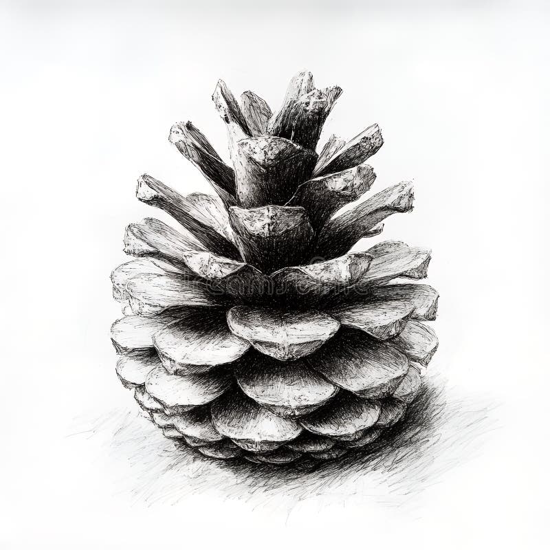 Detailed Pen Ink Drawing of a Pine Cone Nature Botany Craftsmanship ...