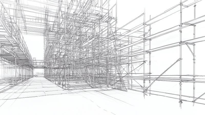 Detailed Pencil Drawing of a Construction Site Scene Stock Illustration ...