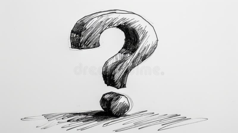 Intricate Pencil Drawing of a Question Mark Casting a Shadow on a Clean ...