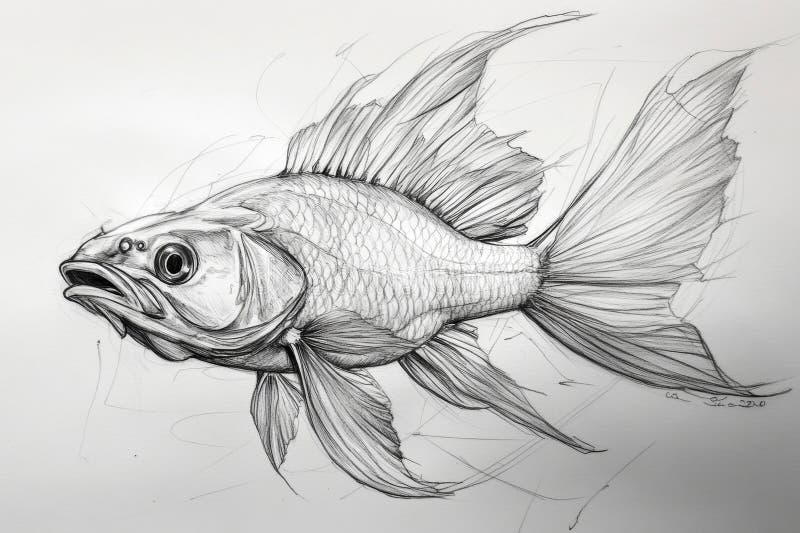 Detailed Pencil Drawing of a Fish Stock Illustration - Illustration of ...