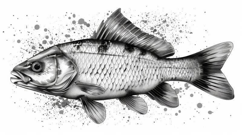 A Detailed Pencil Drawing of a Fish with a Splash of Red on Its Side ...