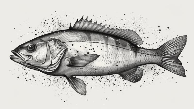 A Detailed Pencil Drawing of a Fish with a Splash of Water Stock ...