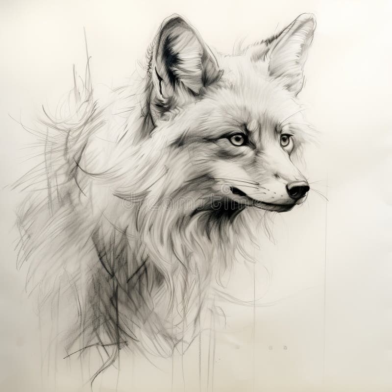 Detailed Pencil Drawing of a Fox with Long Hair Stock Illustration ...