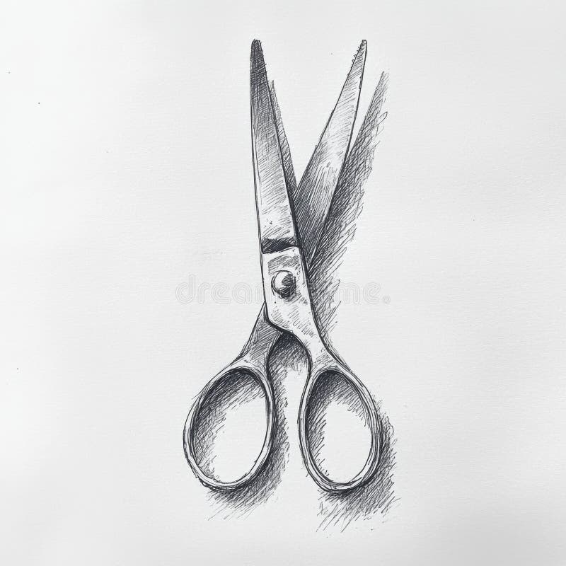 Detailed Pencil Drawing of a Pair of Scissors on Paper Stock ...