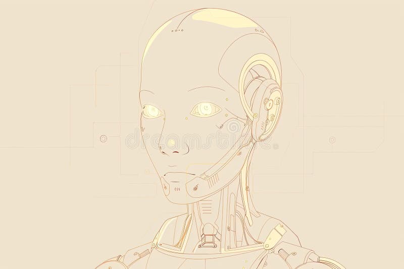 Detailed Pencil Drawing of a Robotic Assistant Wearing a White Shirt ...