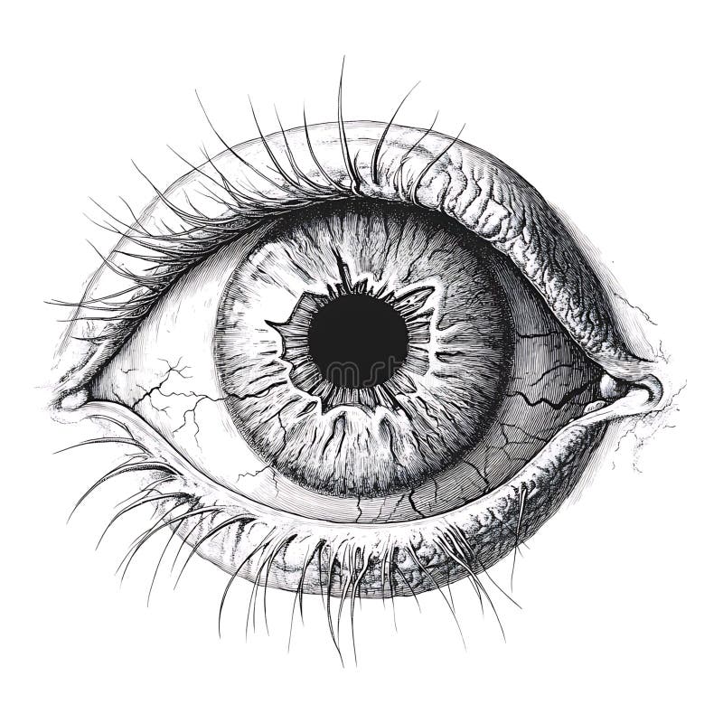 Detailed Pencil Sketch of a Human Eye with Cracks in the Iris Stock ...