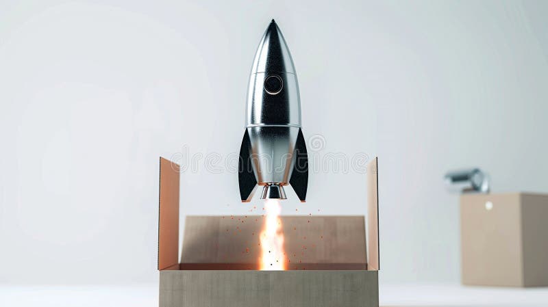 Detailed Perspective of a Tiny Rocket Soaring Out of a Cardboard Box ...