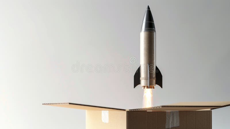 Detailed Perspective of a Tiny Rocket Soaring Out of a Cardboard Box ...