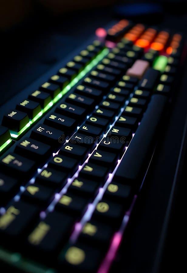 Close Up of a Glowing Keyboard on a Desk Stock Illustration ...