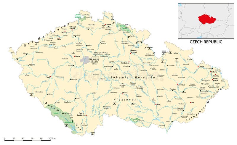 Detailed Physical Map of Czech Republic with Labeling Stock ...